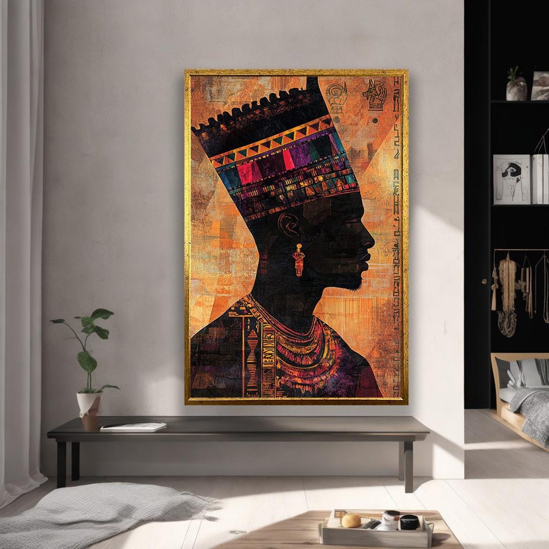 African King Canvas Wall Art | Tribal Portrait Painting Print ...
