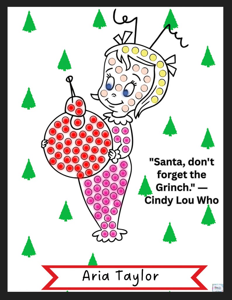 Cindy Lou Who Q-tip Dot Painting Page – Christmas Fine Motor Activity ...