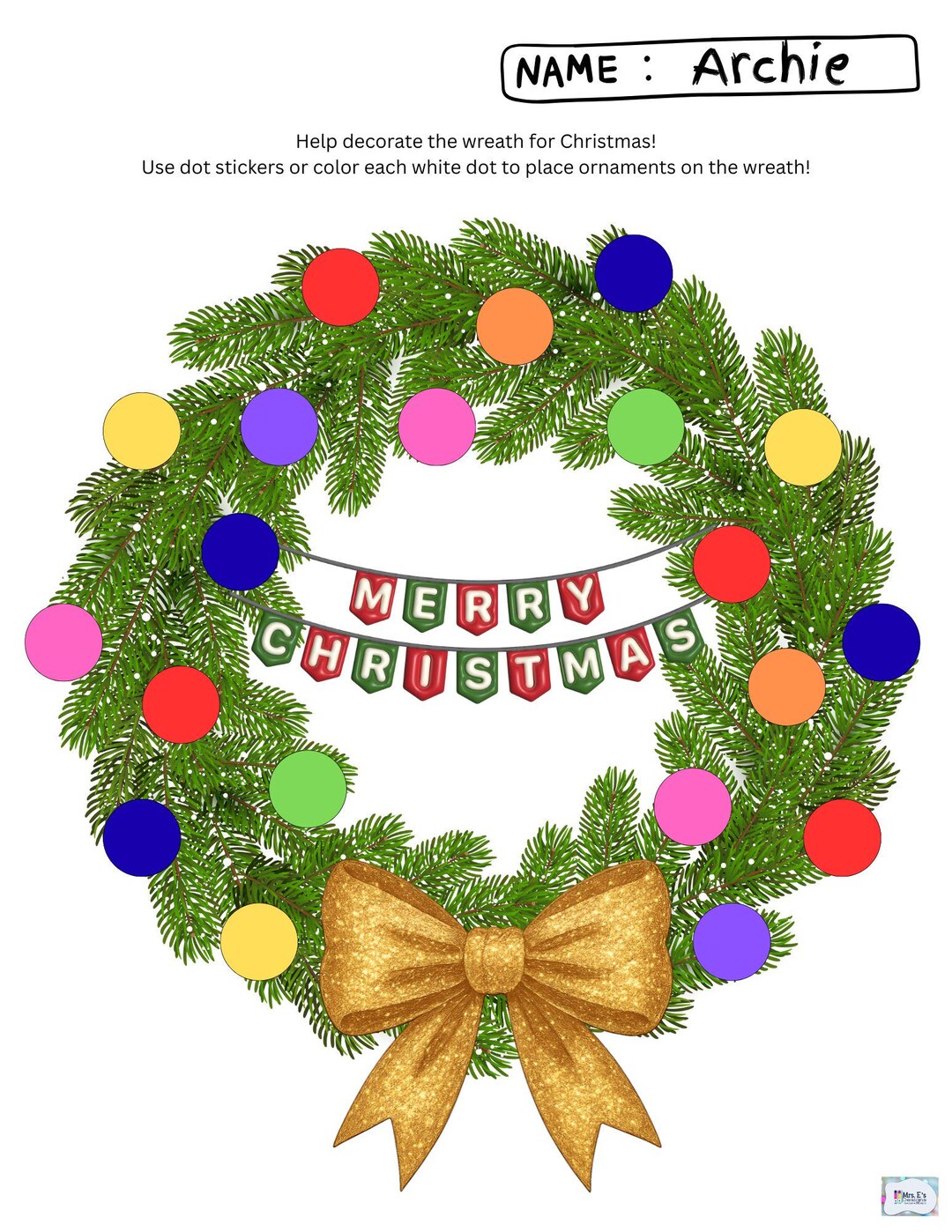 Christmas Wreath Dot Activity: Fine Motor Skills (digital Download) - Etsy