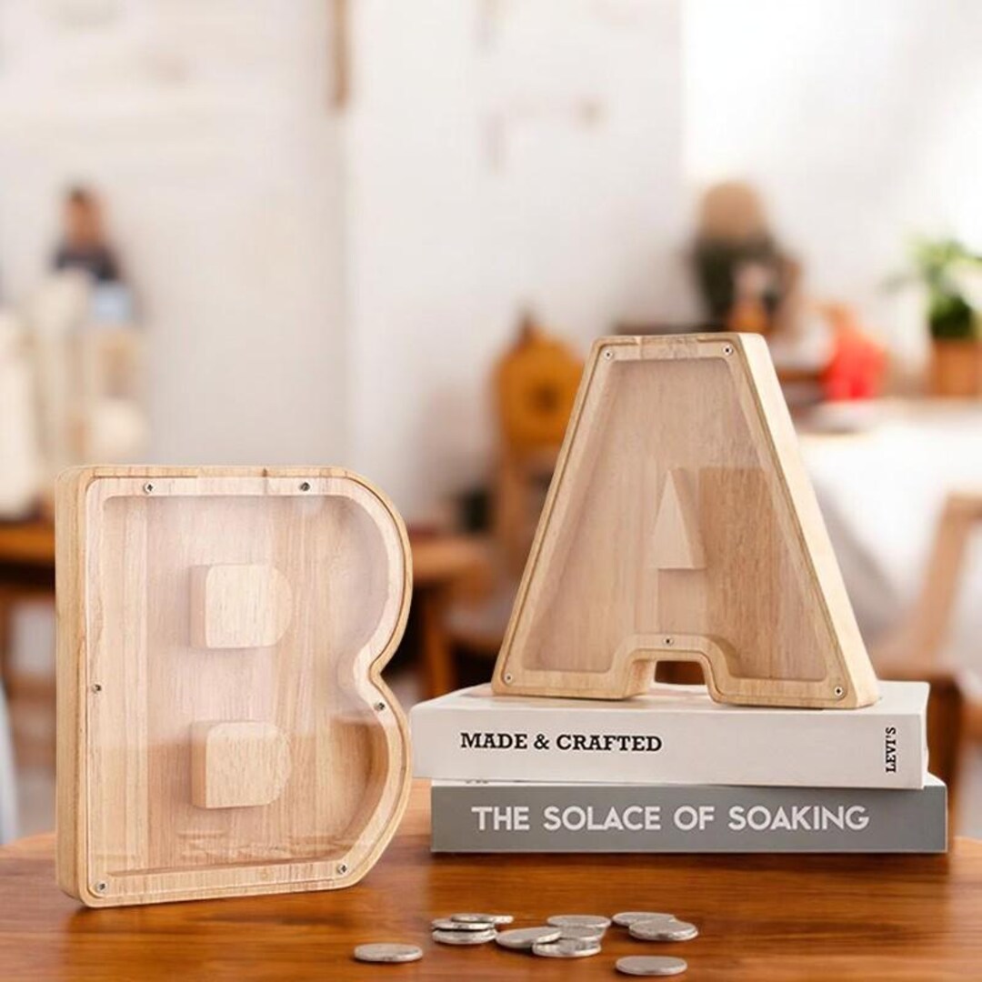 Personalized Wooden Alphabet Money Box – A-Z Letter Piggy Bank for Kids ...