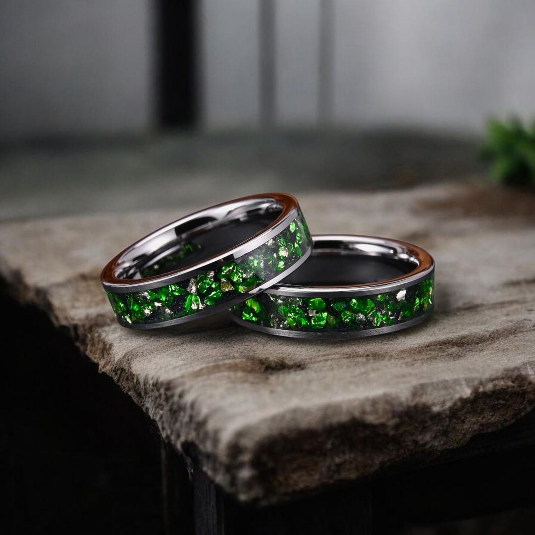 Crushed Emerald Tungsten Ring (6mm): Comfort Fit Wedding Band - Etsy