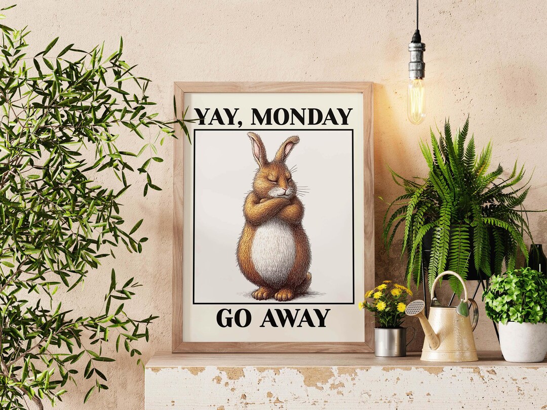 Grumpy Rabbit Quote Wall Art, Vintage Funny Bunny Poster, Whimsical ...