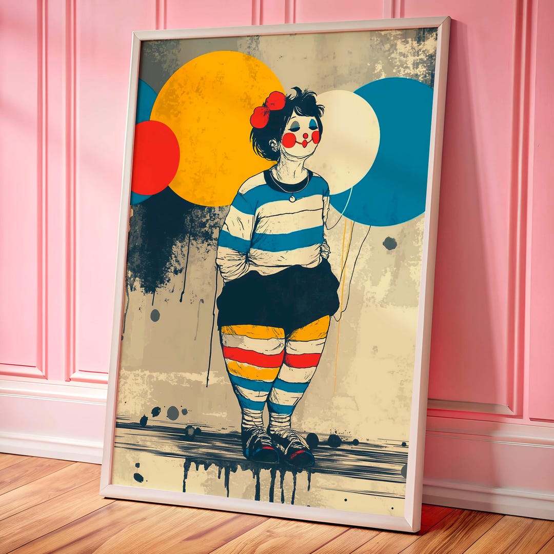Moody Clowncore Wall Art Print, Dopamine Decor Poster With Indie Grunge ...
