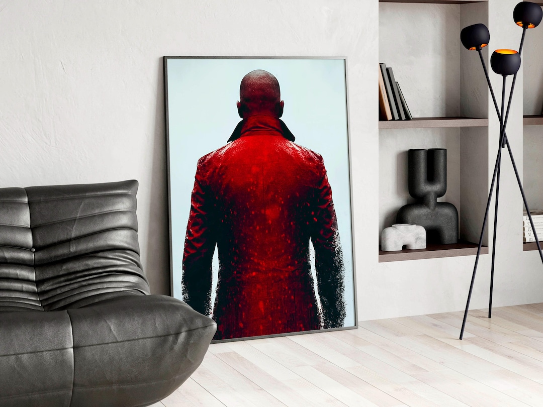 Cyberpunk Poster, Minimalist Red Coat Man Print, Trendy Masculine Wall ...