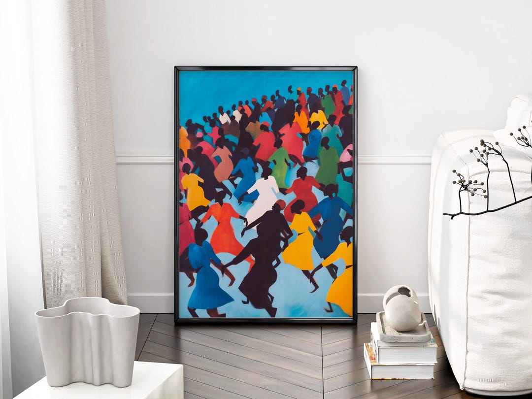 Dancing Crowd Maximalist Poster, Contemporary Afro Art Print, Vibrant ...
