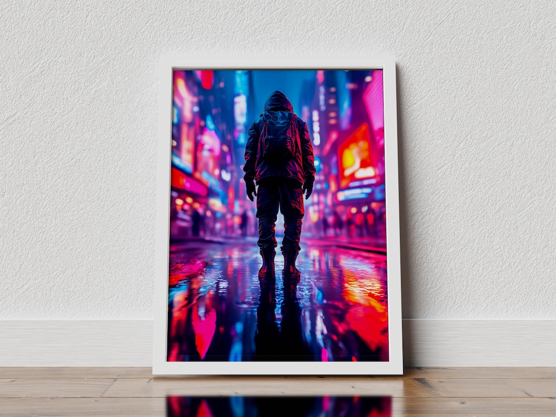Dystopian Cyberpunk Poster, Futuristic Urban Wall Art, Night Scene ...