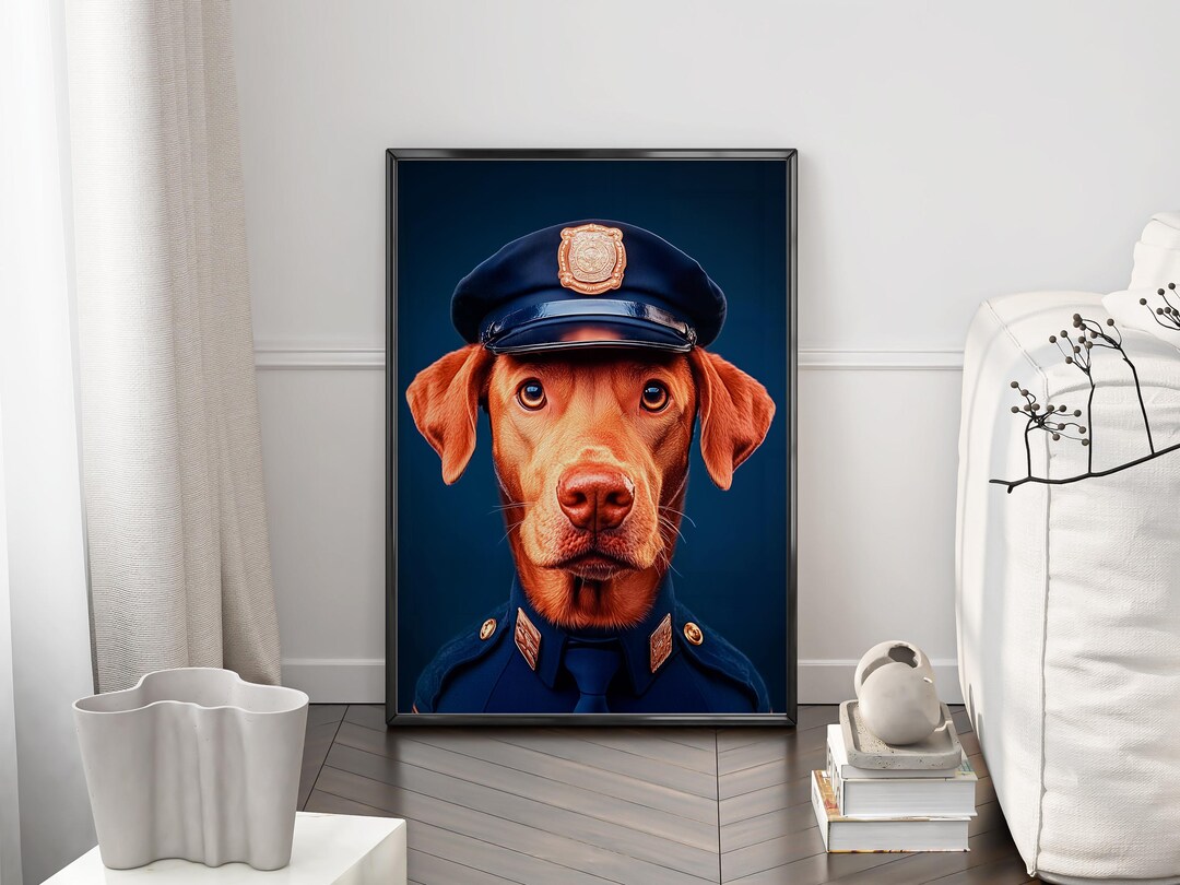 Funny Police Dog Wall Art, Officer Dog Portrait Print, Hilarious Animal ...