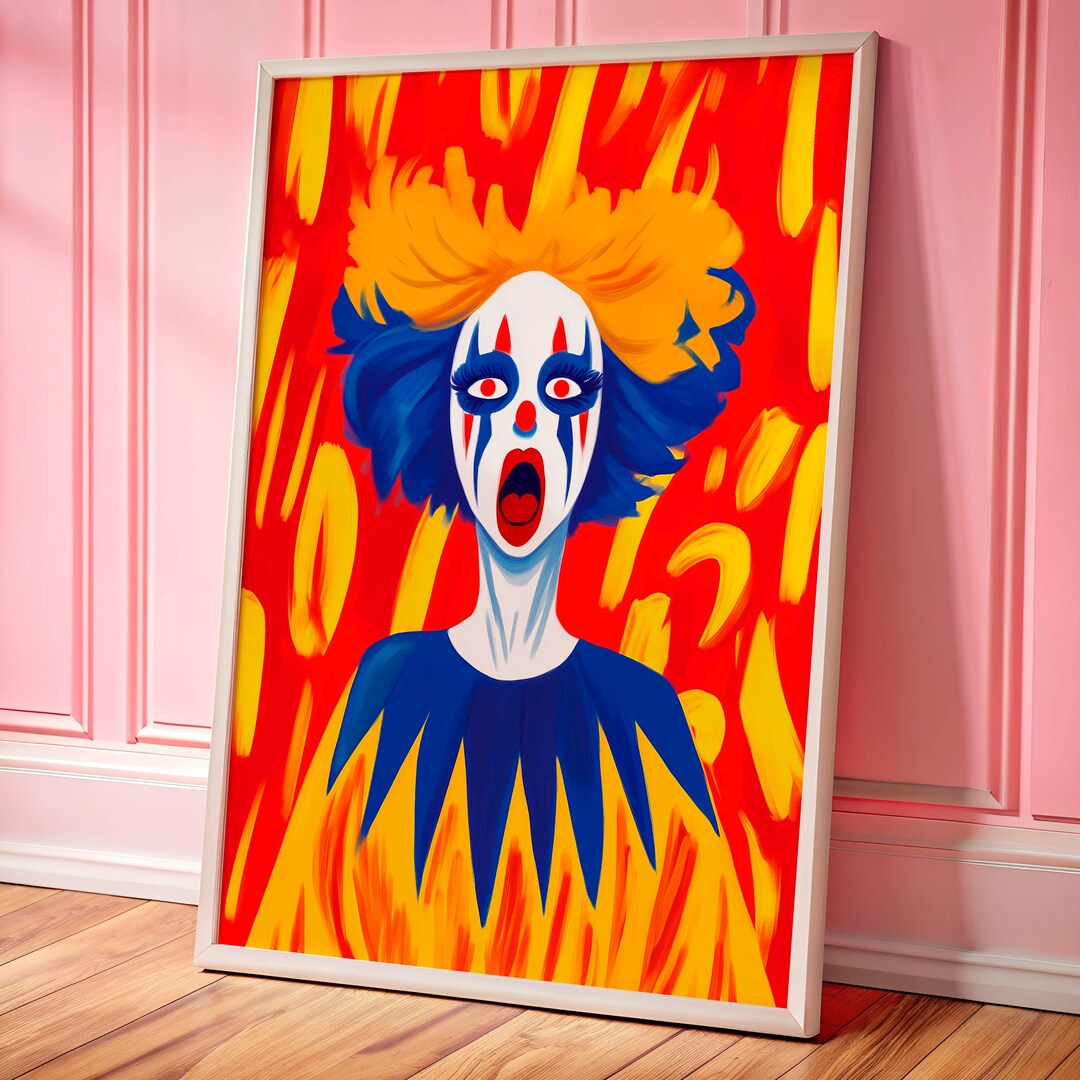 Clowncore Screaming Clown Art Print, Dopamine Decor, Maximalist Bold ...