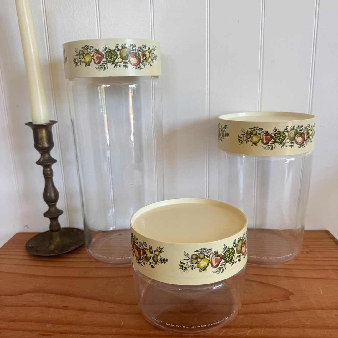 Vintage Retro Pyrex Spice of Life Stack N See Storage Glass Canisters ...