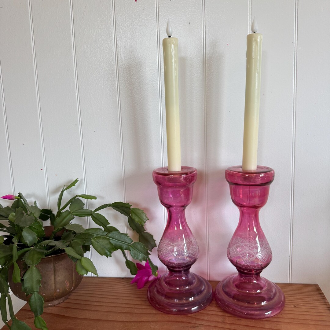 Vintage Ruby Hollow Cut Glass Candlesticks Holders (set of 2) - Etsy