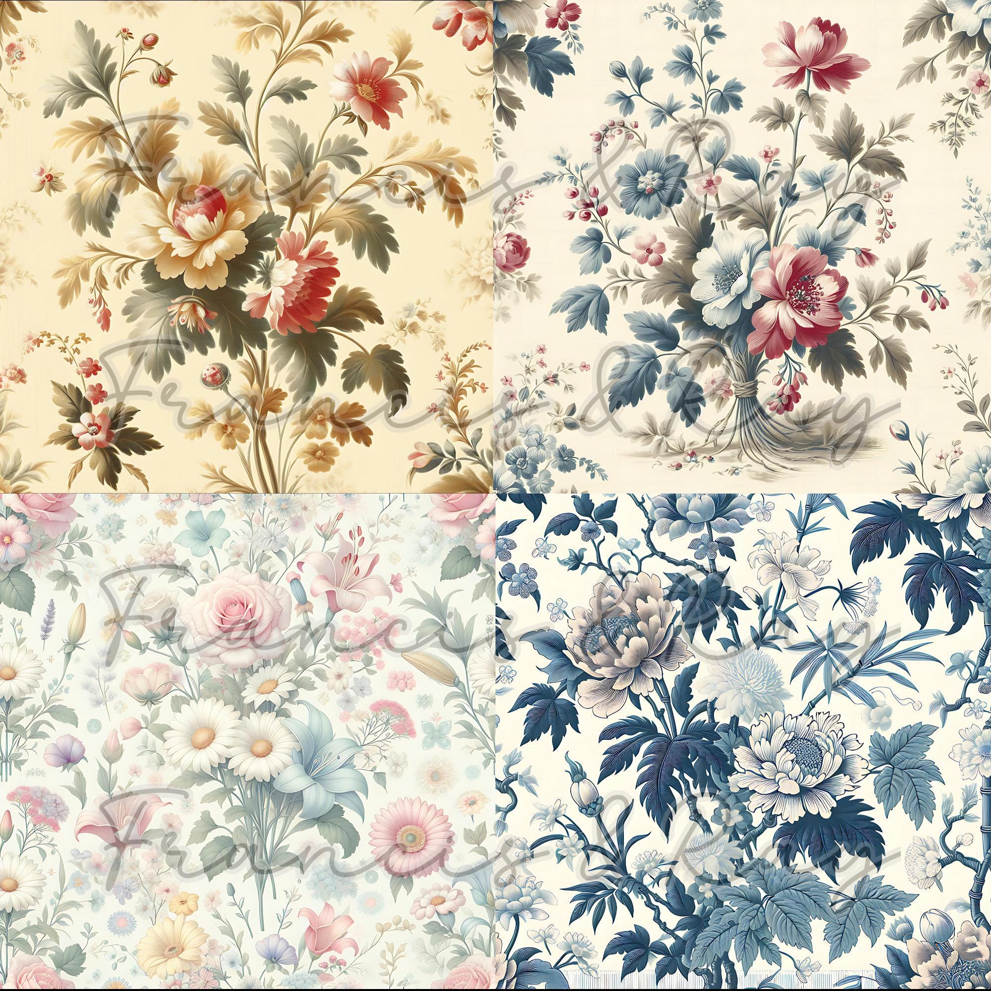 Vintage Floral Digital Paper Bundle | 16 Unique Designs | 12"x12" | 300 ...