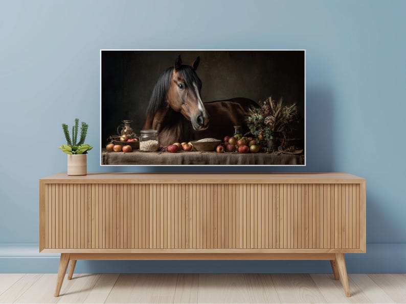 Moody Bay Horse Frame TV Art, Rustic Farmhouse Art, Vintage Harvest ...