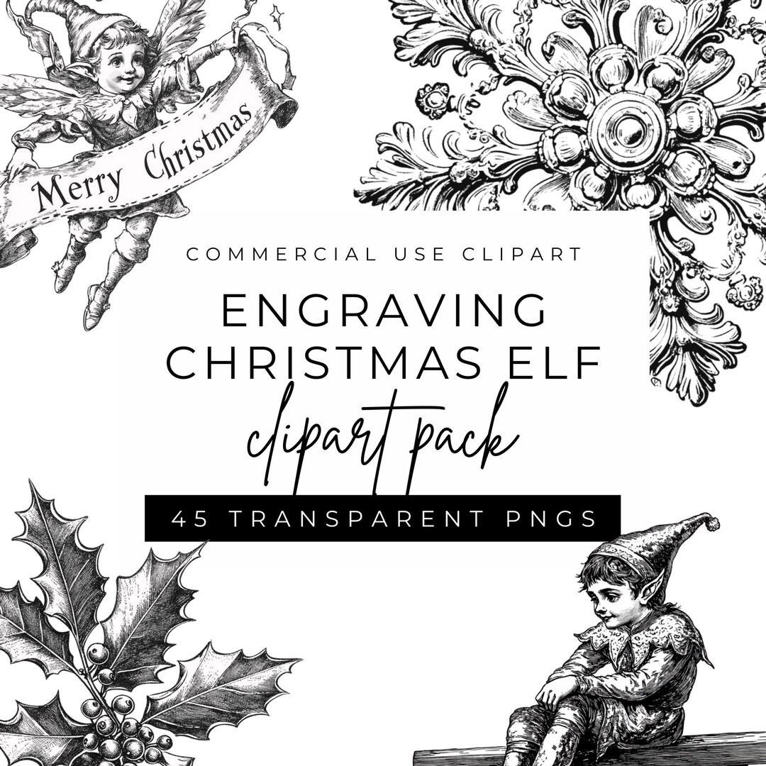 Christmas Elf Engraving Clipart – 45 PNG Images (300 DPI) - Etsy