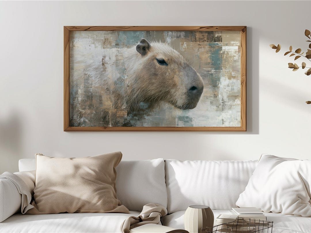 Rustic Capybara Frame TV Art, Abstract Painterly Wildlife Art, Cozy ...