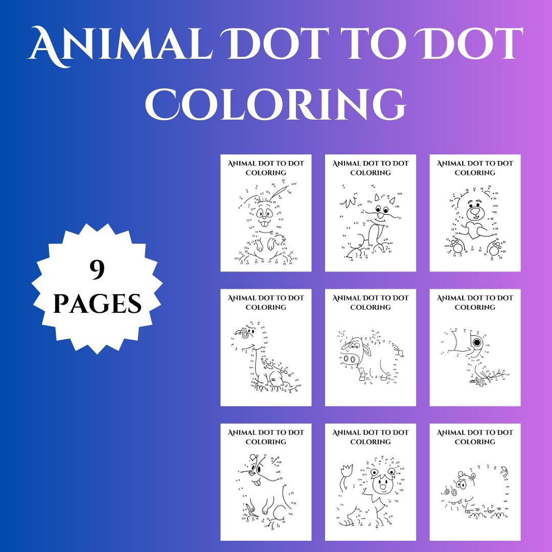 Animal Dot-to-dot Coloring Pack - 9 Pages - Printable (A4 + US Letter ...