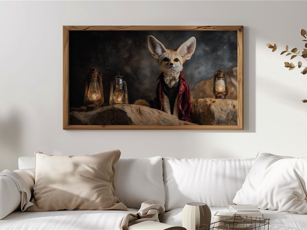 Moody Vintage Fennec Fox Frame TV Art, Formal Portrait, Antique Style ...