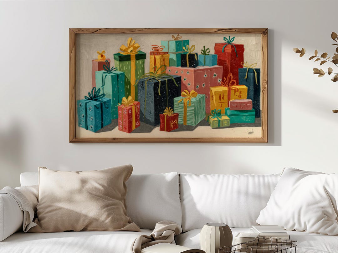 Vintage Christmas Presents Samsung Frame TV Art, Mid-century Style ...