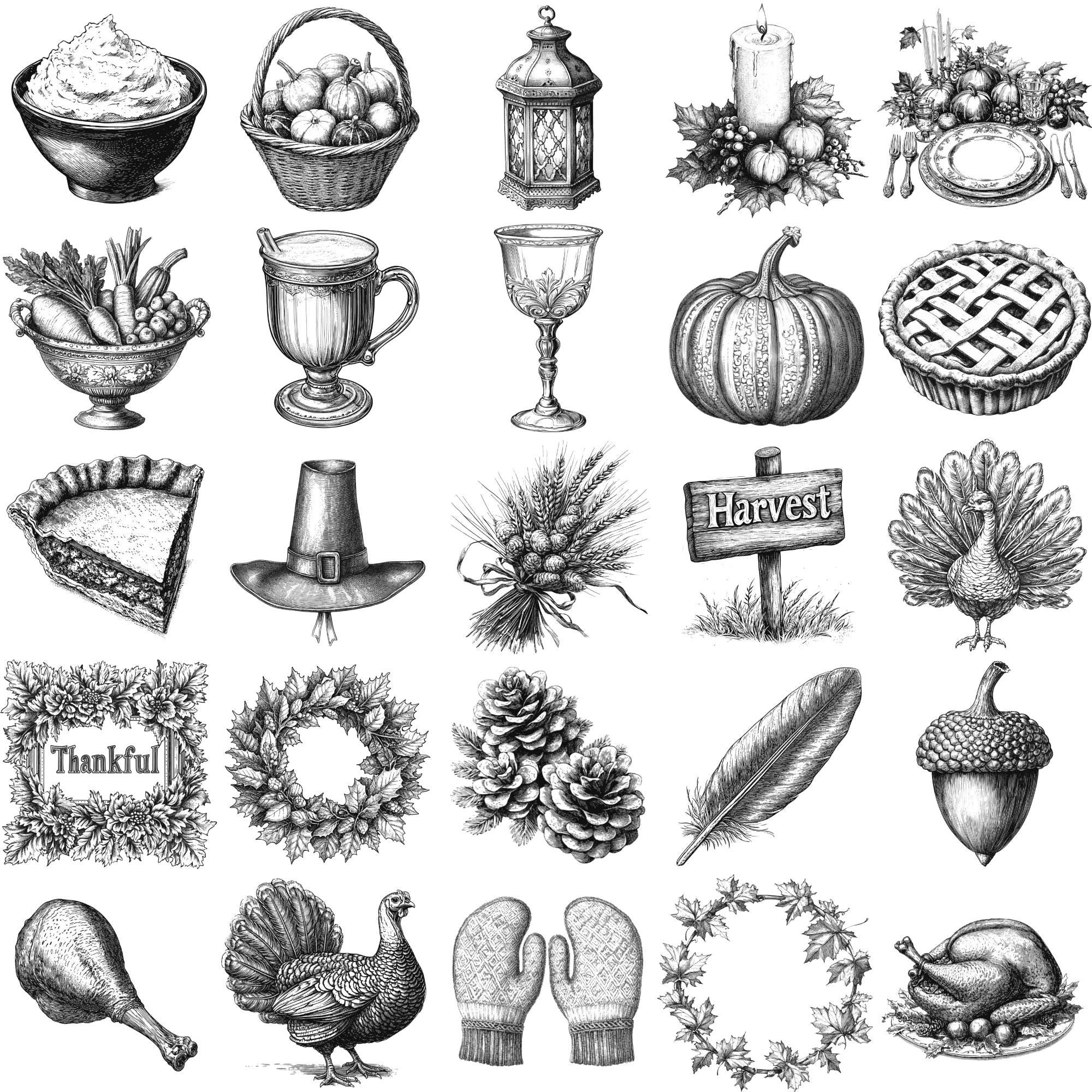Thanksgiving Engraving Clipart – 45 PNG Images (300 DPI) - Etsy