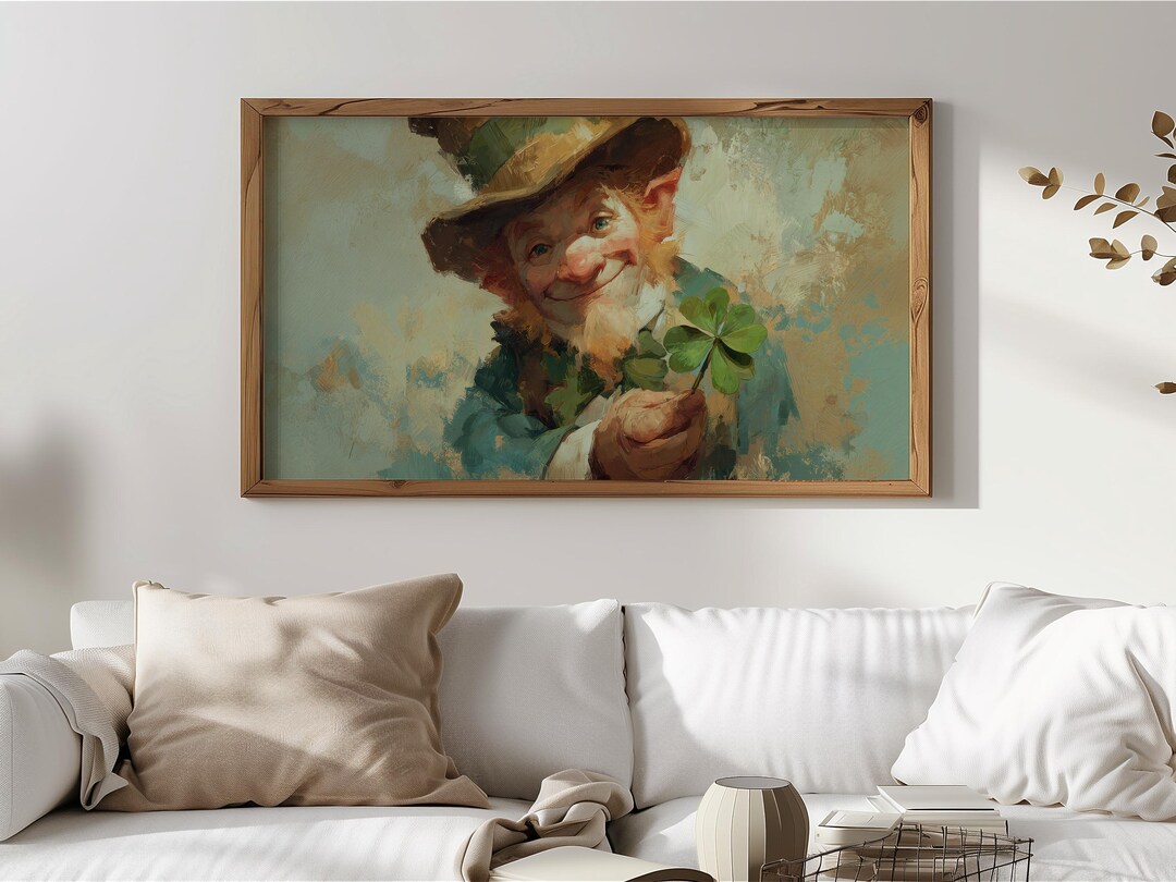 Rustic Leprechaun Portrait Painting for Frame TV Art, Irish Folk Decor ...