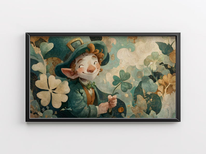 Vintage Leprechaun Art, Portrait Frame TV Art, Whimsical St. Patrick's ...