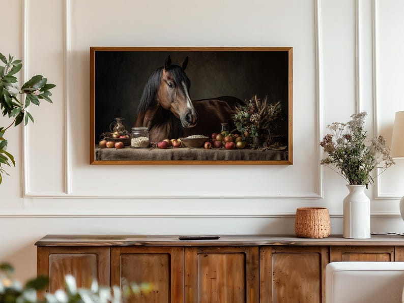 Moody Bay Horse Frame TV Art, Rustic Farmhouse Art, Vintage Harvest ...