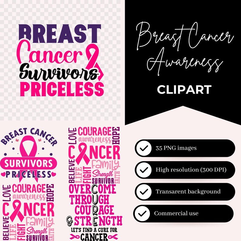 Breast Cancer Awareness Clipart Pack – 35 PNG Images (300 DPI) - Etsy