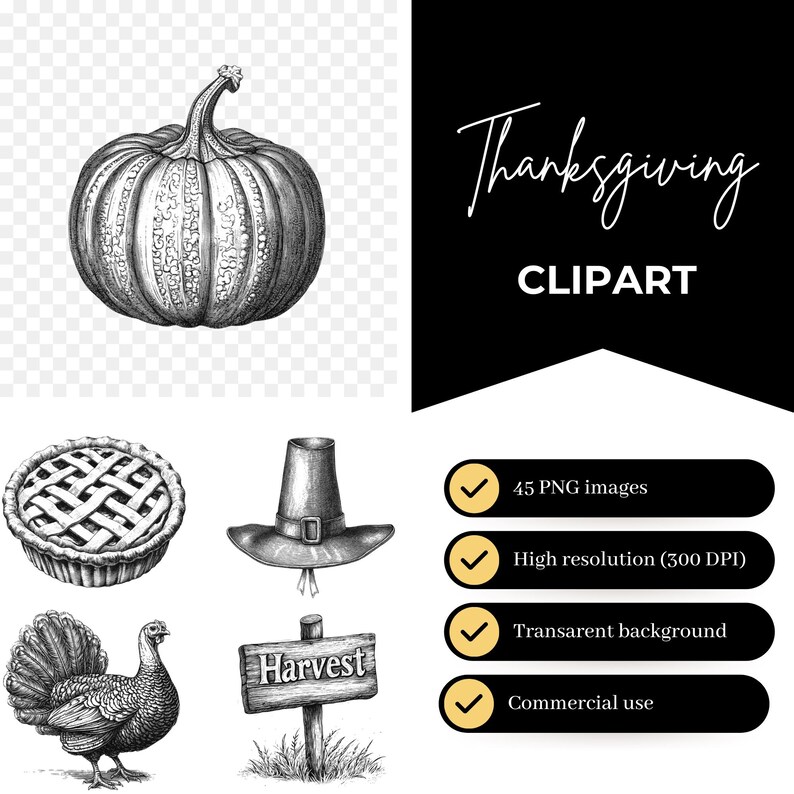 Thanksgiving Engraving Clipart – 45 PNG Images (300 DPI) - Etsy