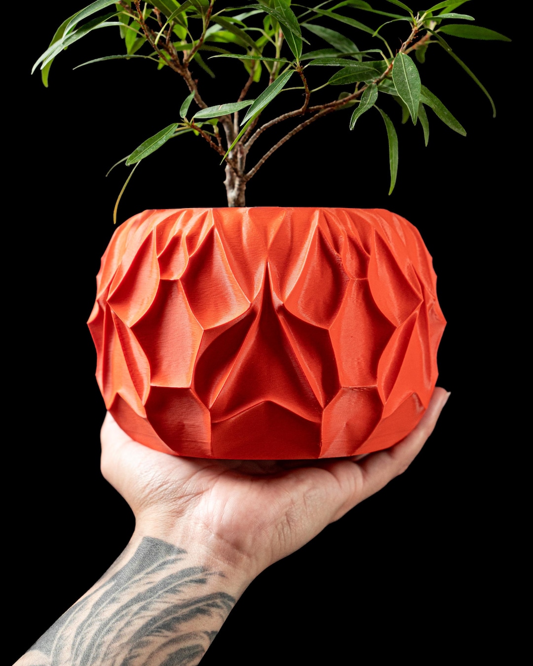 Planter Pot, Cylindrical Shape, Faceted Geometric Texture, 3D Printed ...
