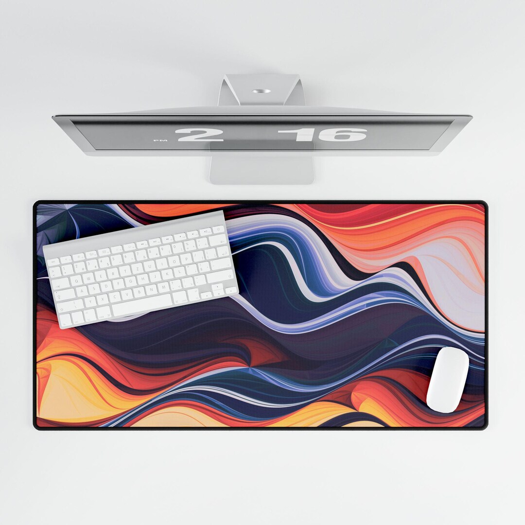 Abstract Waves Desk Mat - Colorful Desk Accessories for Home Office ...