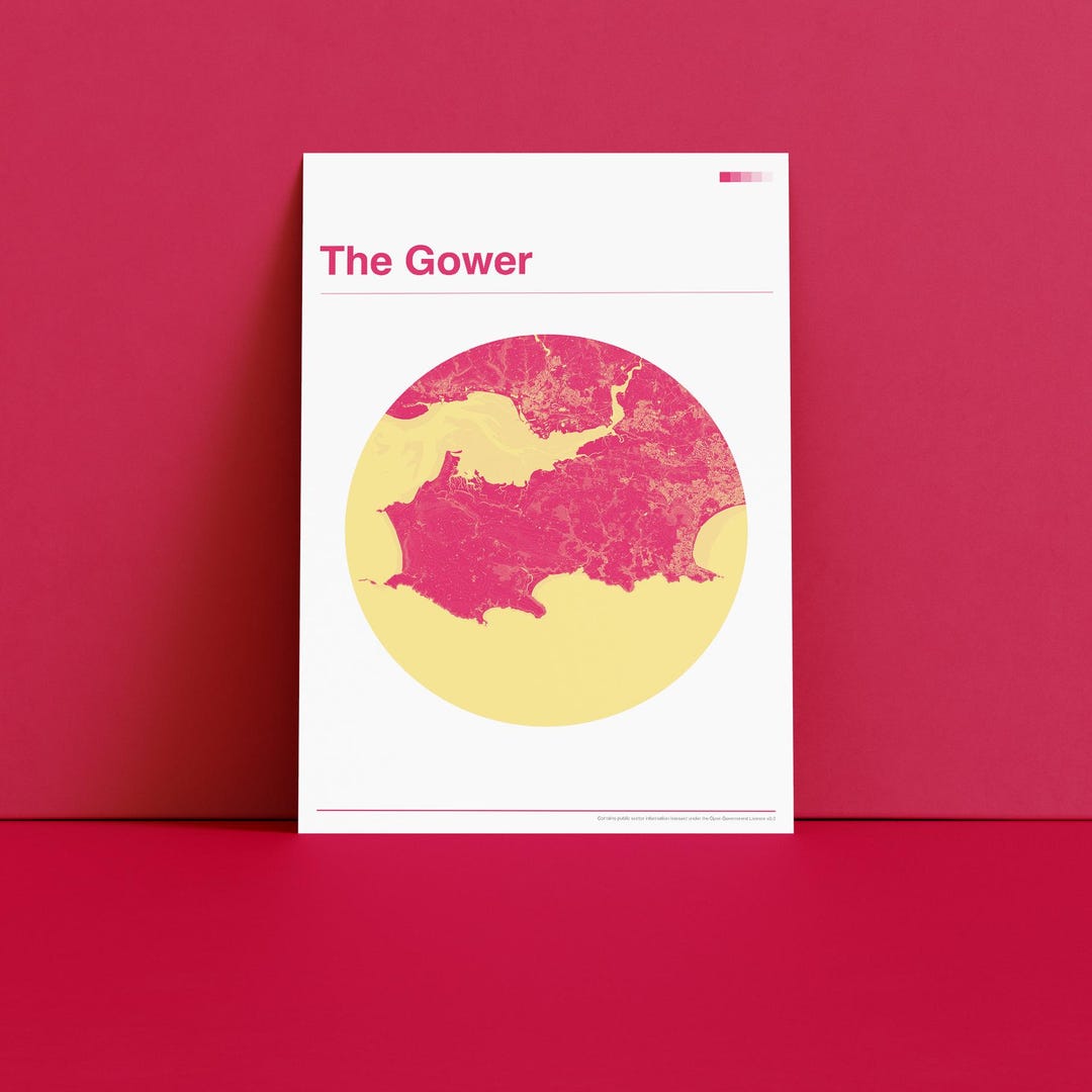 The Gower Peninsula Graphic Map Print - High Quality Giclée Art Print ...