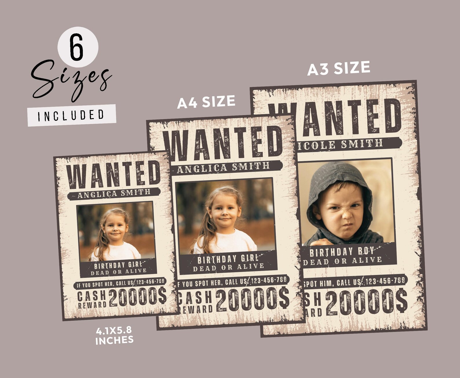 Editable Wanted Birthday Sign Posters Canva Template, Printable Custom ...
