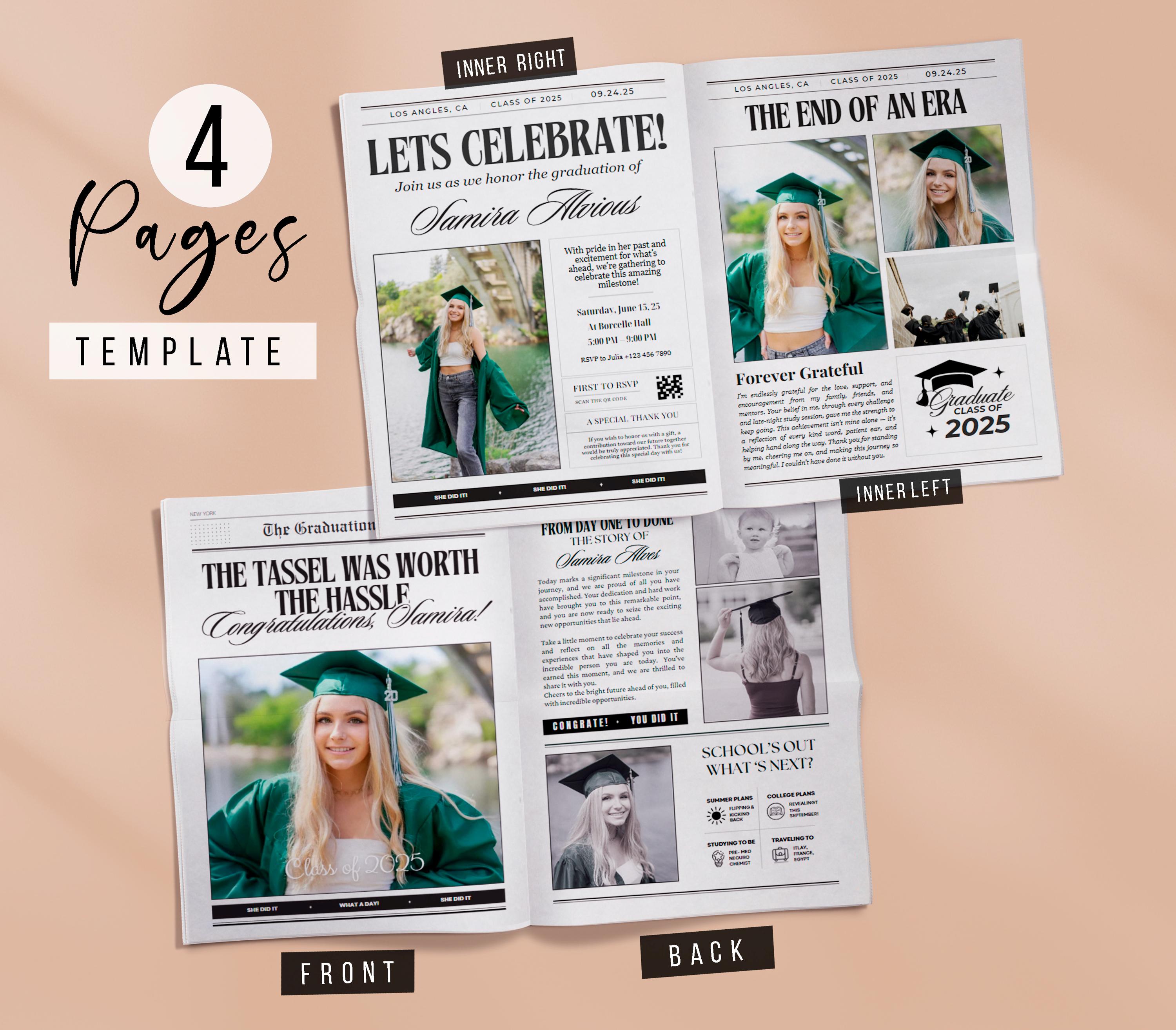 Canva Graduation Newspaper Template: Photo Grad Announcement (digital ...