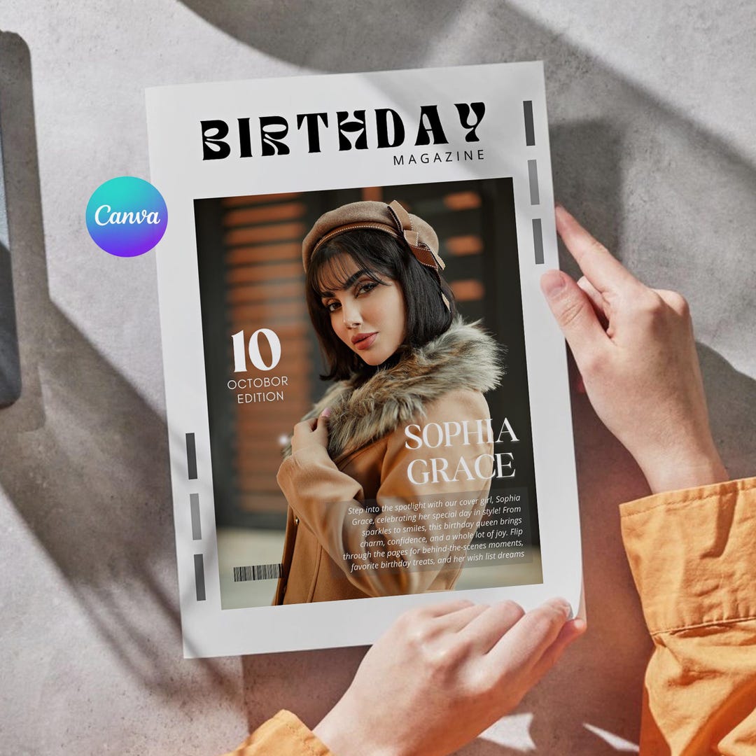 Personalized Birthday Magazine Cover Template: DIY Photo Gift (canva ...