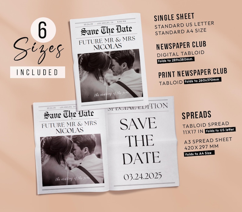 Editable Save the Date Newspaper Template - Engagement Announcement ...