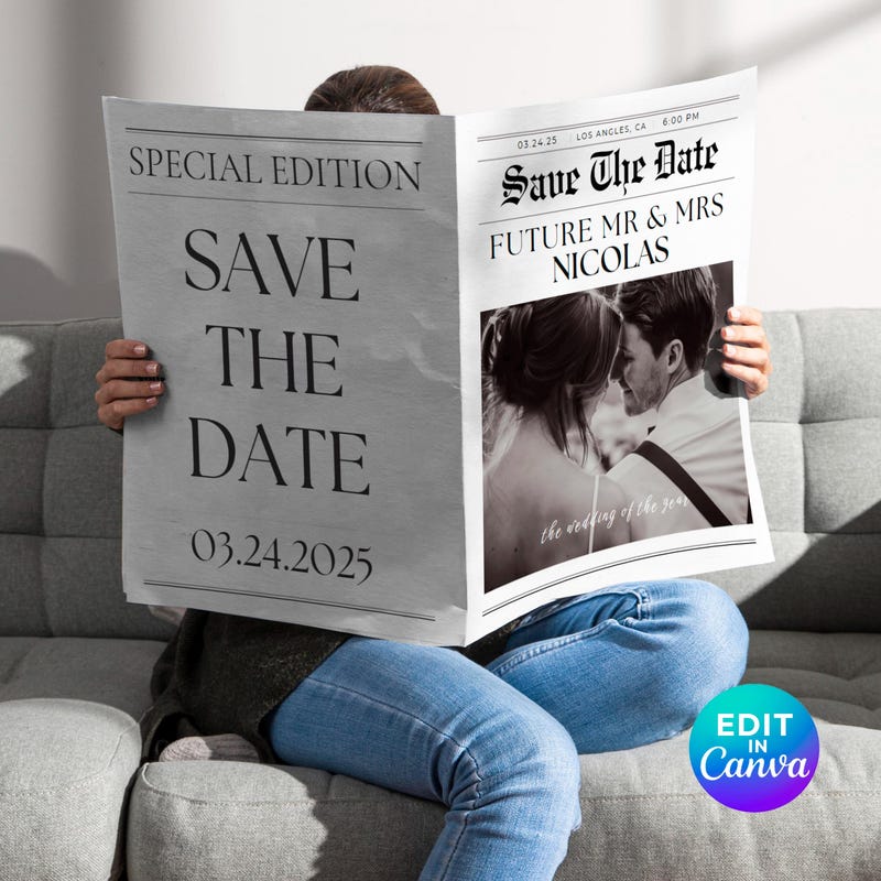 Newspaper Save the Date - Etsy