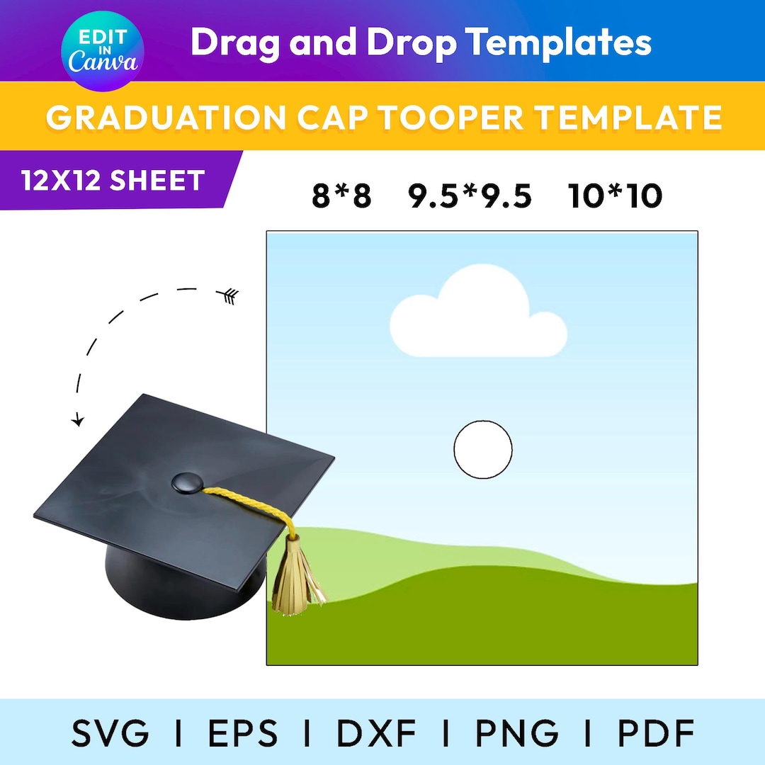 Graduation Cap Topper Canva Template, Blank Graduation Cap Topper DIY ...