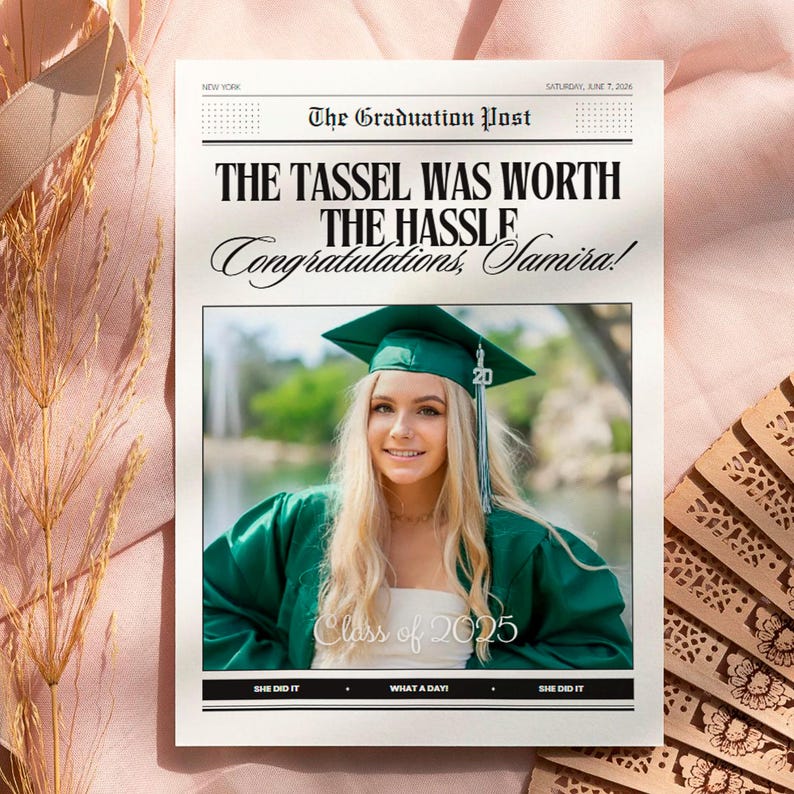 Canva Graduation Newspaper Template: Photo Grad Announcement (digital ...