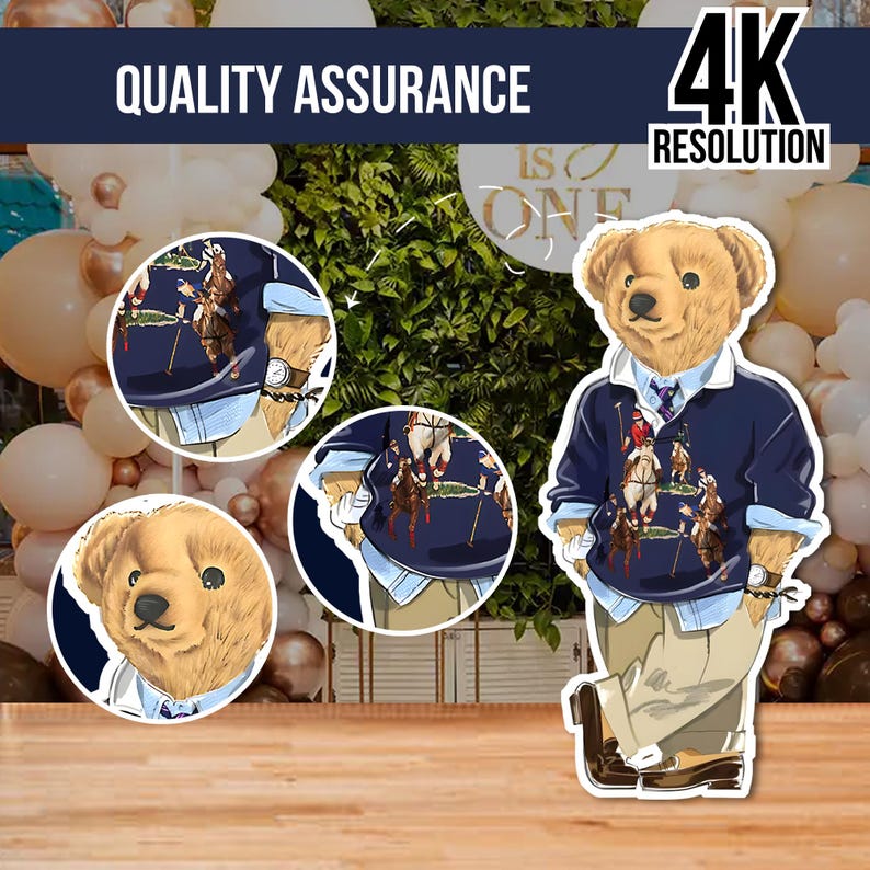Printable Big Bear Cutout Standee, Teddy Bear Polo Prop, Preppy Cutout ...