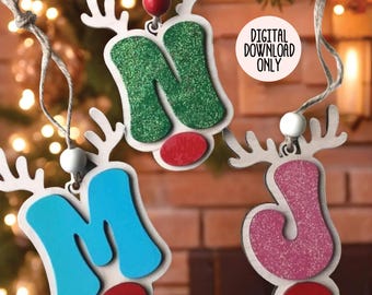 Christmas Reindeer Alphabet Ornament SVG, Christmas Deer Initial Tag ...