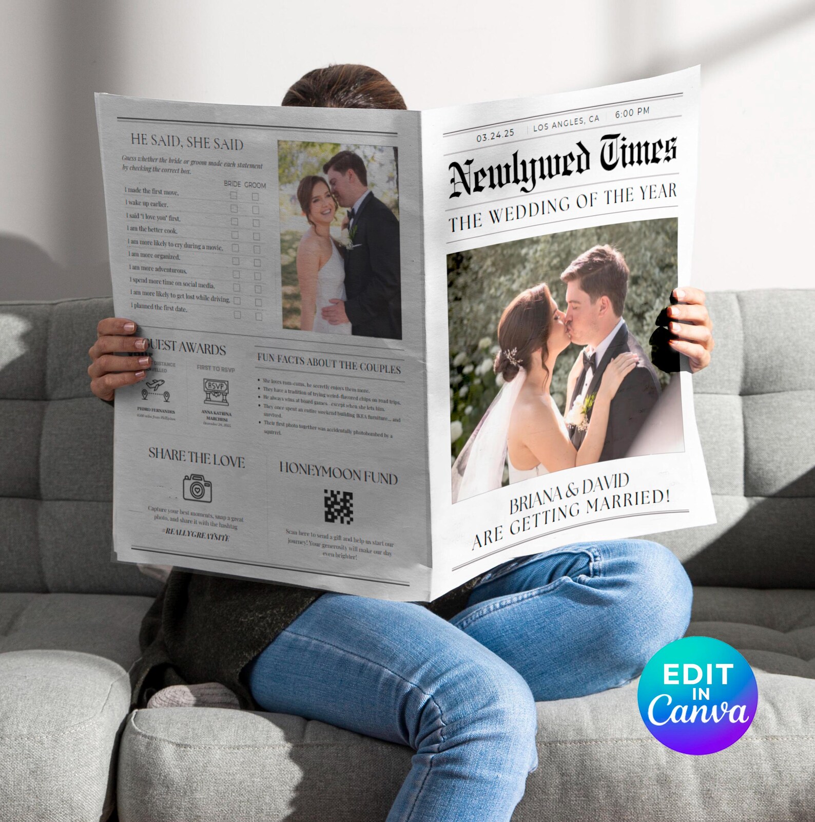 Wedding Newspaper Template With Photo: Newlywed Times (canva) - Etsy