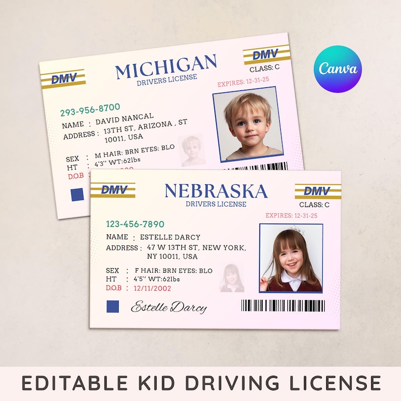 Customized Kids Driver License: Pretend Play ID Card (PDF Download) - Etsy