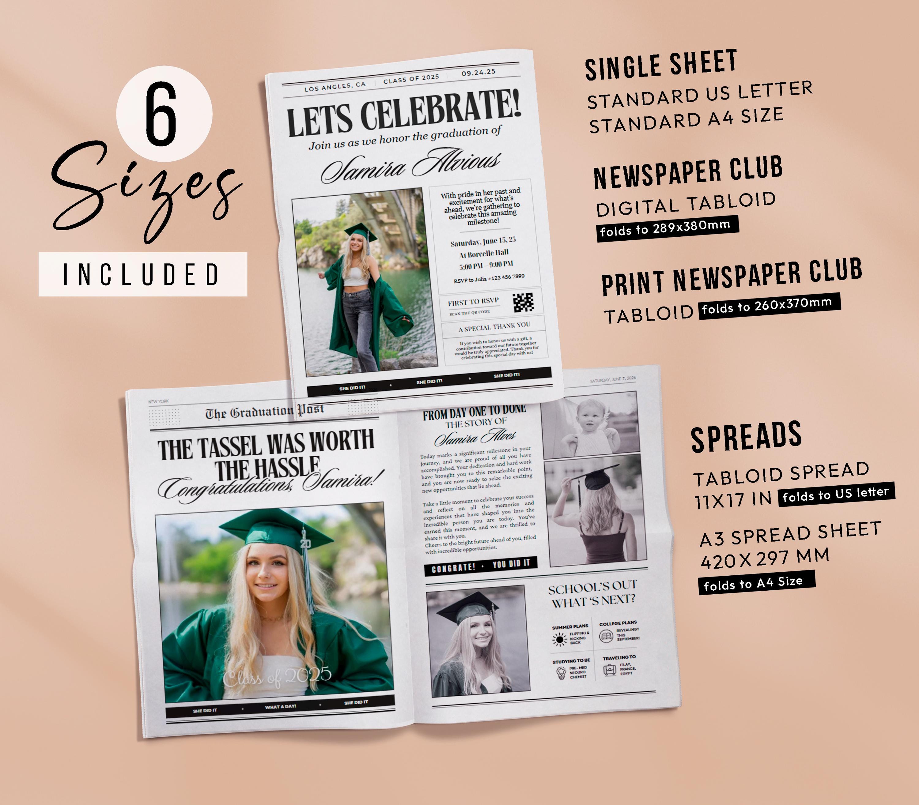 Canva Graduation Newspaper Template: Photo Grad Announcement (digital ...
