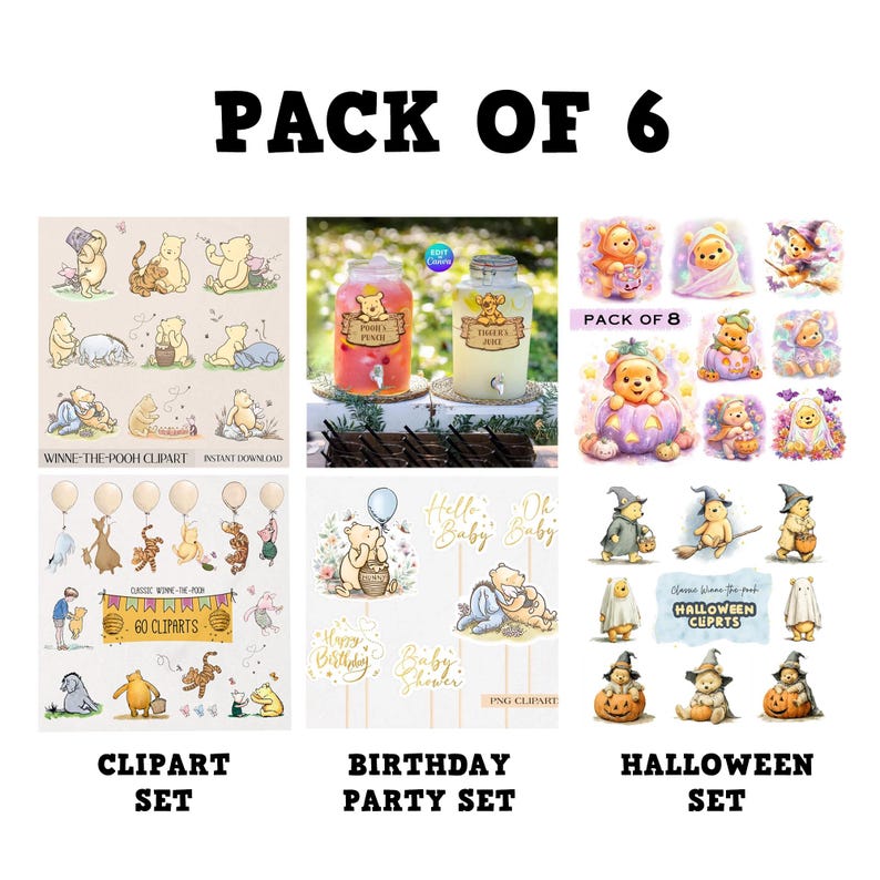 Winnie-the-pooh PNG Clipart Bundle: 110+ Designs, Party Decorations ...