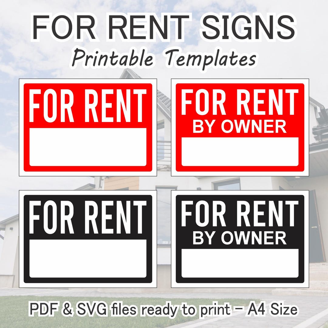 For Rent Sign | Printable Templates A4 Size | Instant Download - Etsy