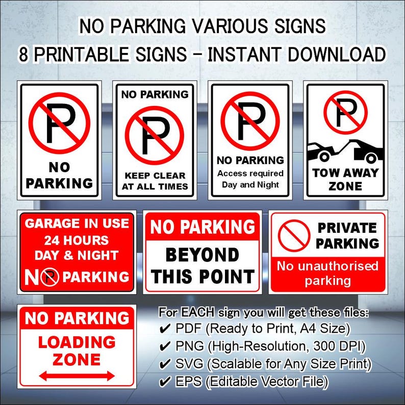No Parking Sign Bundle – Printable Digital Download | No Parking, Keep ...