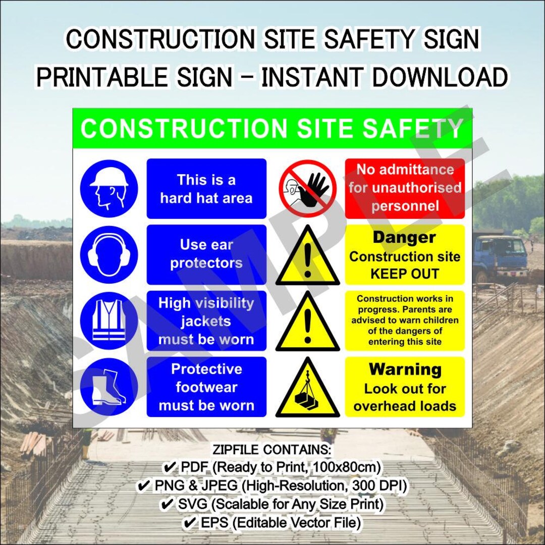Construction Site Safety Sign – Instant Digital Download | Printable ...