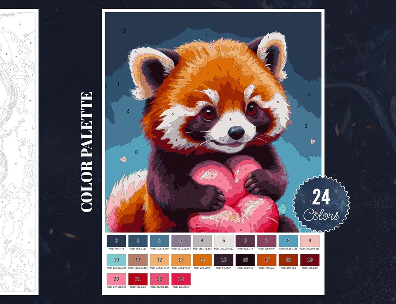 Little Red Panda Color by Numbers for Adults Printable Paint by Numbers ...
