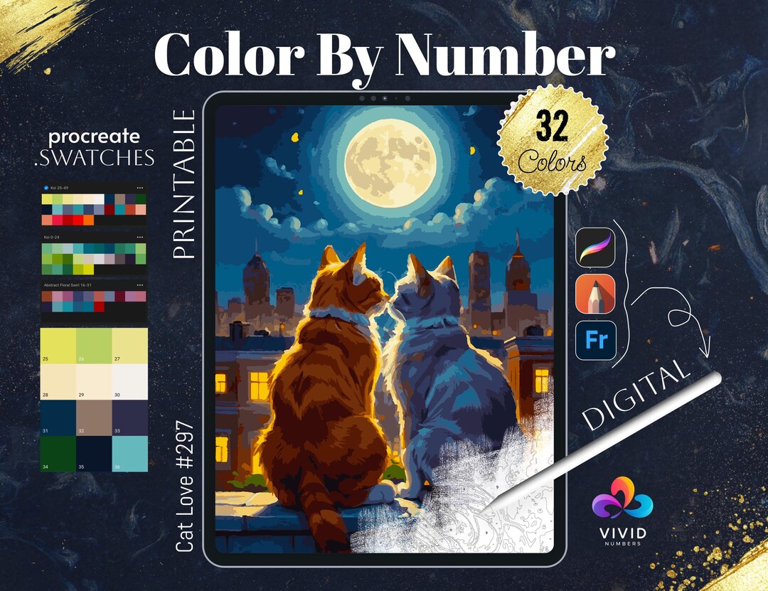Cat Love Color by Numbers Printable Paint by Numbers Digital Coloring ...
