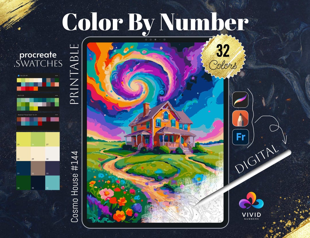 Cosmo House Color by Number Paint by Numbers Digital Coloring Procreate ...