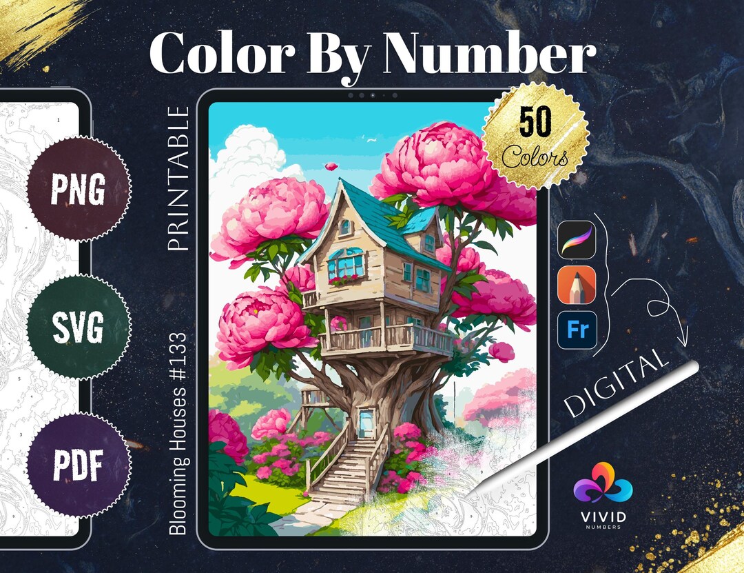 Blooming Houses Paint by Numbers Coloring by Number Digital Coloring ...